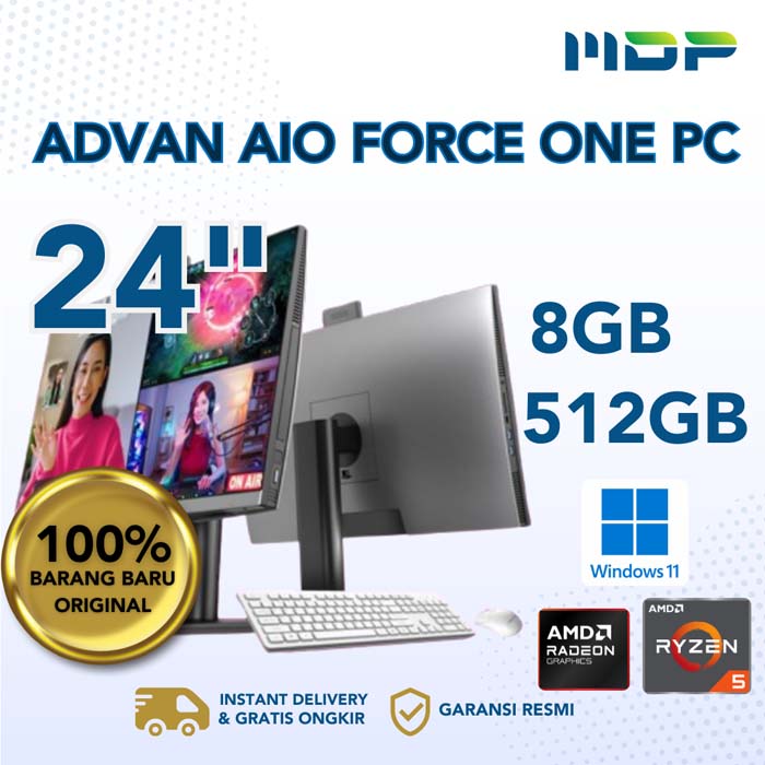PC ADVAN AIO FORCE ONE PC SILVER : AMD R5-6600H,8GB DDR5,512GB SSD,24 ...