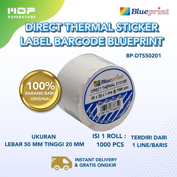 STIKER LABEL BLUEPRINT 50X20X1@1000 FOR THERMAL LABEL PRINTER (BP ...