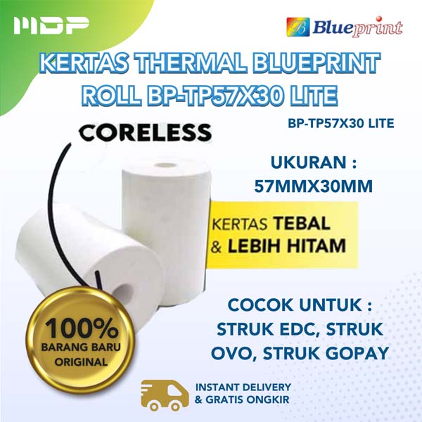 KERTAS THERMAL BLUEPRINT ROLL BP-TP57X30P LITE (1 BOX =100) VOL:16X16X24 | MDP - IT and ...