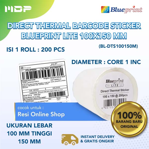 KERTAS LABEL BARCODE BLUEPRINT UK 100MM X 150MMX 1LINE (ISI 200PCS ...