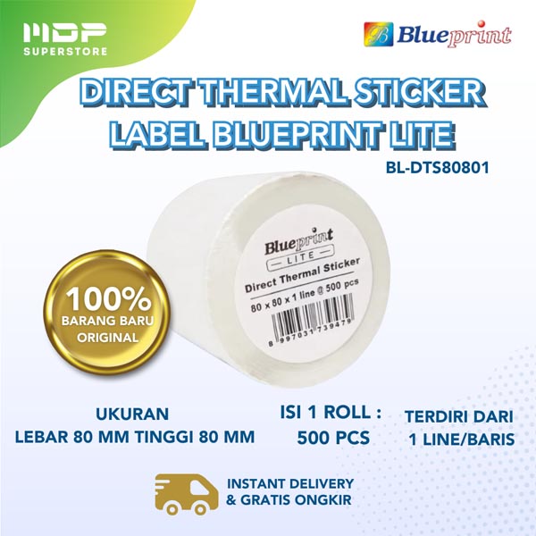 STIKER LABEL BLUEPRINT LITE 80X80X1LINE@500PCS FOR LABEL PRINTER (BL ...