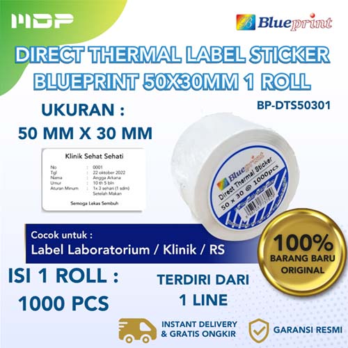KERTAS LABEL STICKER DIRECT THERMAL BLUEPRINT UK 50X30MMX1LINE@1000PCS ...
