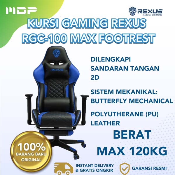 GAMING CHAIR REXUS RGC-100 MAX FOOTREST (BLACK BLUE) | MDP - IT and ...