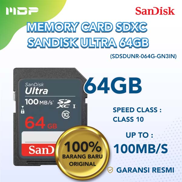 MEMORY CARD SANDISK ULTRA SDXC,SDUNR 64GB C10,UHS-I,100MB/S(SDSDUNR ...