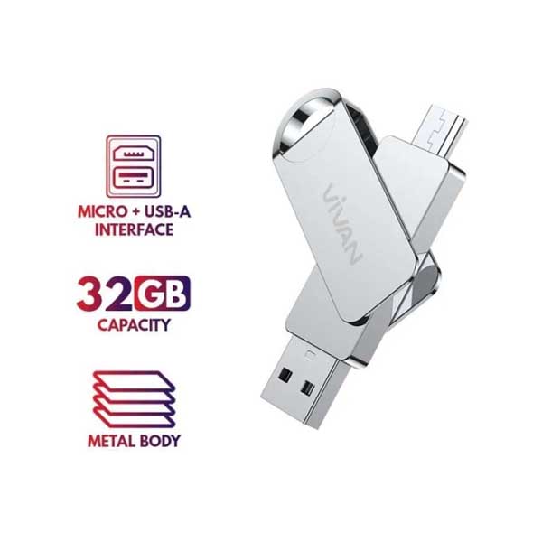 MEMORY FLASDISK VIVAN VIVAN 32GB DUAL INTERFACE MICRO & USB VOM132 ...