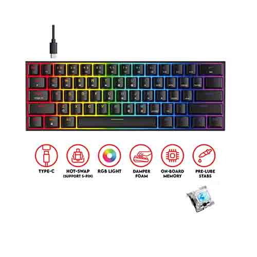 FANTECH GAMING KEYBOARD MAXFIT 61 MK-857 FROST WIRELESS BLACK BLUE ...
