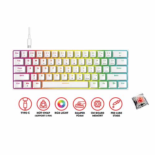 FANTECH GAMING KEYBOARD MAXFIT 61 MK-857 FROST WIRELESS WHITE RED ...