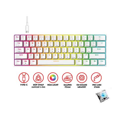 FANTECH GAMING KEYBOARD MAXFIT 61 MK-857 FROST WHITE BLUE SWITCH | MDP ...