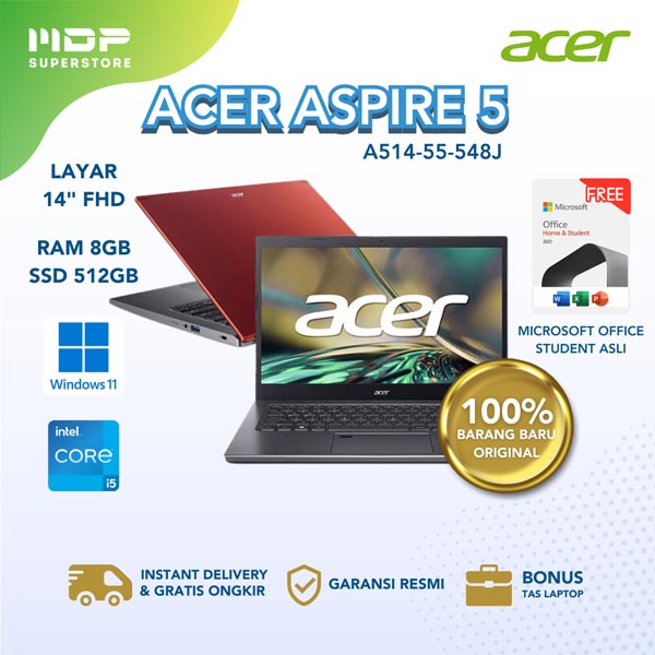 NOTEBOOK ACER ASPIRE 5 A514-55-548J TIGERLILY RED : I5-1235U 14FHD IPS 8GB 512SSD NVME IRIS XE ...