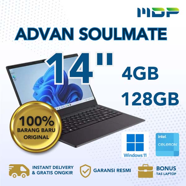 NOTEBOOK ADVAN SOULMATE (BLACK) : INTEL N4020,4GB DDR4,128GB MMC,14 ...