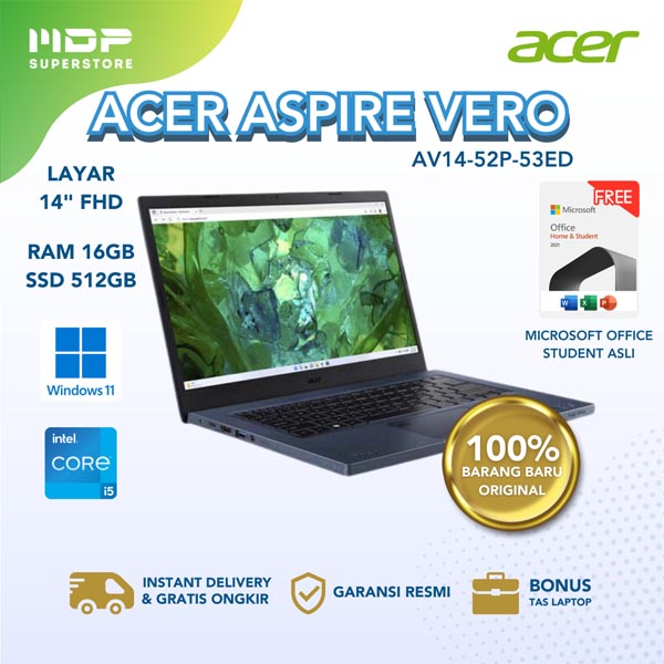 NOTEBOOK ACER ASPIRE VERO AV14-52P-53ED (MARIANNA BLUE) : I5-1335U 16GB ...