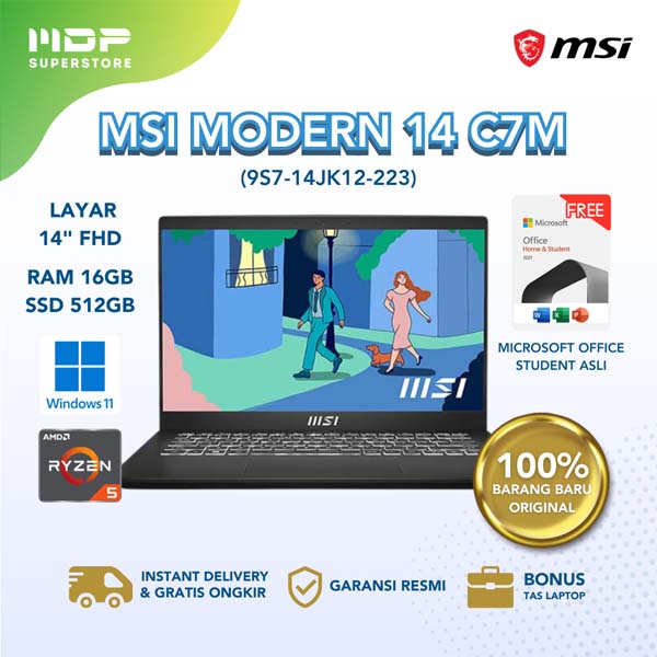 NOTEBOOK MSI MODERN 14 C7M-223ID (9S7-14JK12-223) (BLACK) : AMD R5 ...