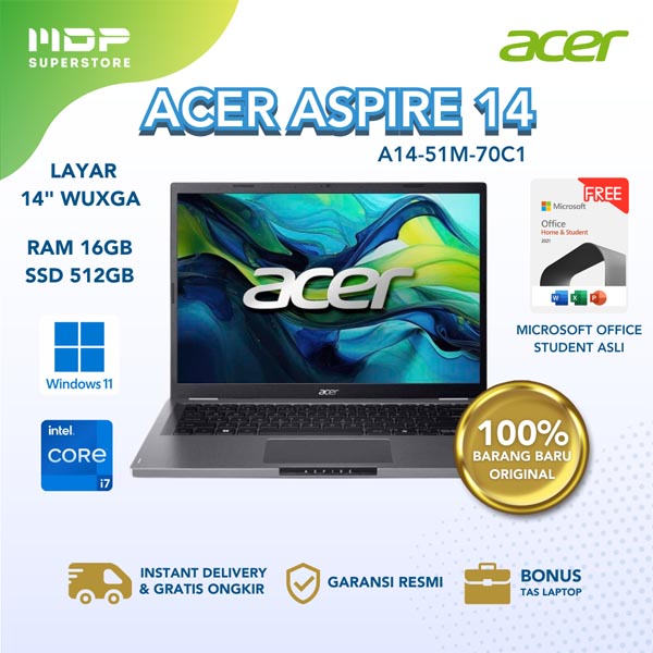 NOTEBOOK ACER ASPIRE 14 A14-51M-70C1 GREY : I7-150U 14"WUXGA 16GB ...