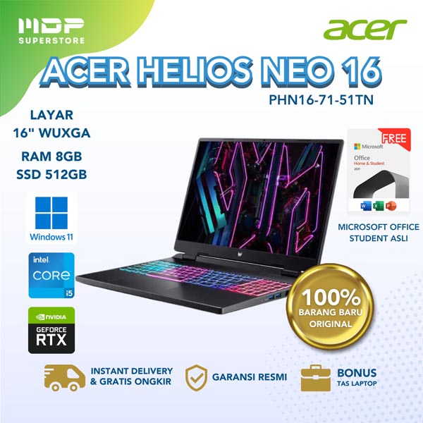 NOTEBOOK ACER HELIOS NEO 16 PHN16-71-51TN : I5-13450HX RTX 4050 1*8GB ...