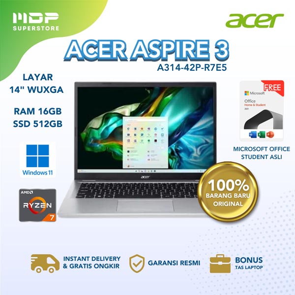 NOTEBOOK ACER ASPIRE 3 A314-42P-R7E5 (SILVER) : R7-5700U 16GB 512SSD 14 ...