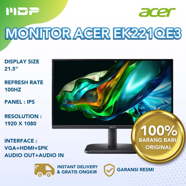 MONITOR ACER EK221QE3 : 21.5" FHD IPS 1MS 100HZ VGA HDMI | MDP - IT and ...