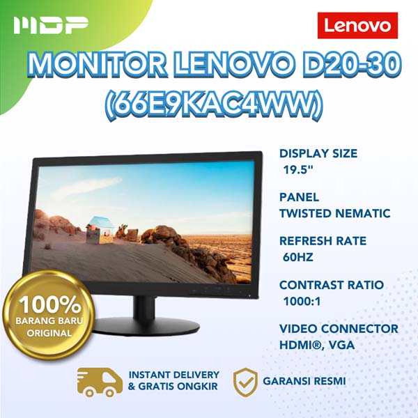 LCD MONITOR LENOVO D20-30 (66E9KAC4WW):19.5"WLED,1X HDMI 1.4 1X VGA,3 ...
