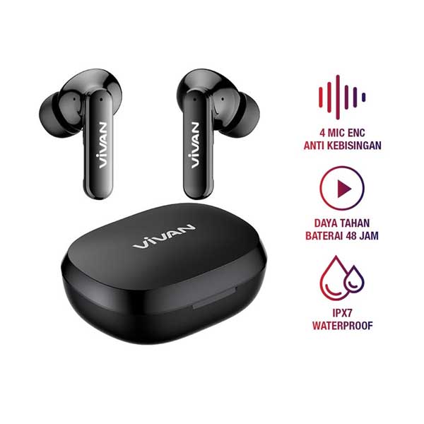 VIVAN ENC TWS HEADSETS BLUETOOTH LIBERTY T600NC IPX7 WATERPROOF BLACK ...