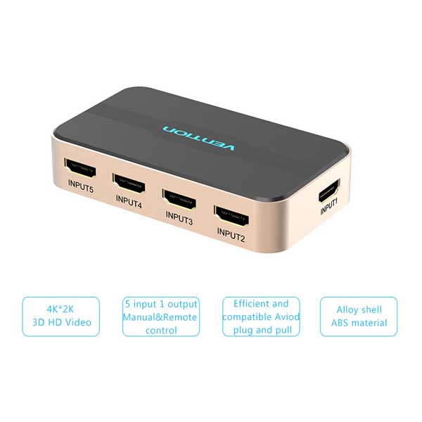 VENTION HDMI SWITCHER 5 PORT FULL HD 4K - GOLDEN | MDP - IT and ...