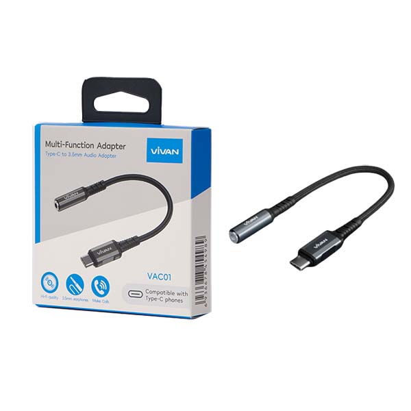 MULTI FUNCTION ADAPTOR VIVAN TYPE-C TO 3.5MM AUDIO ADAPTER VAC01 BLACK ...