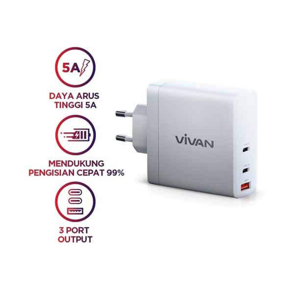 CHARGER VIVAN GAN04 5A QUICK CHARGING 3 PORT CHARGER WHITE | MDP - IT ...