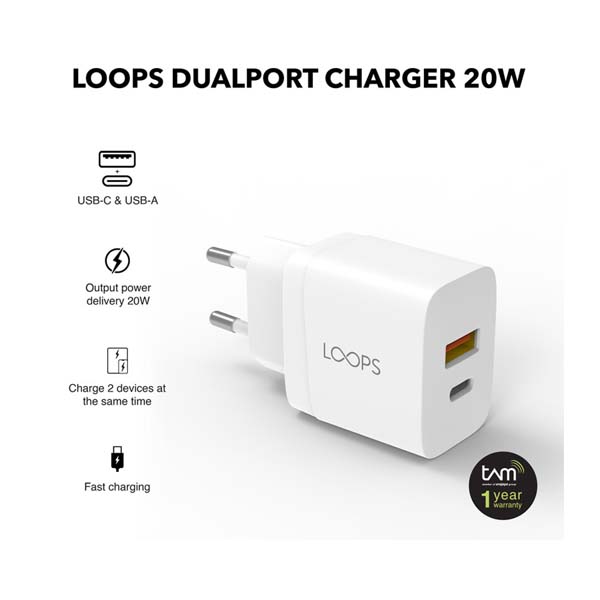 LOOPS DUAL PORT CHARGER 20W | MDP - IT and Electronic Superstore