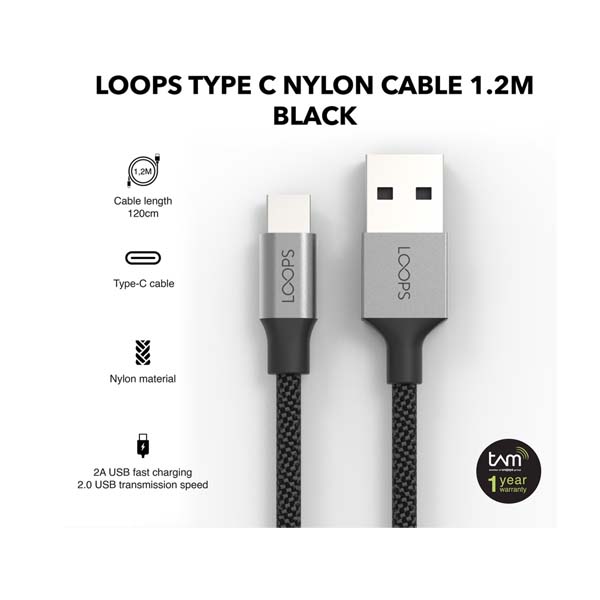 LOOPS KABEL NYLON TYPE C 1,2M BLACK | MDP - IT and Electronic Superstore