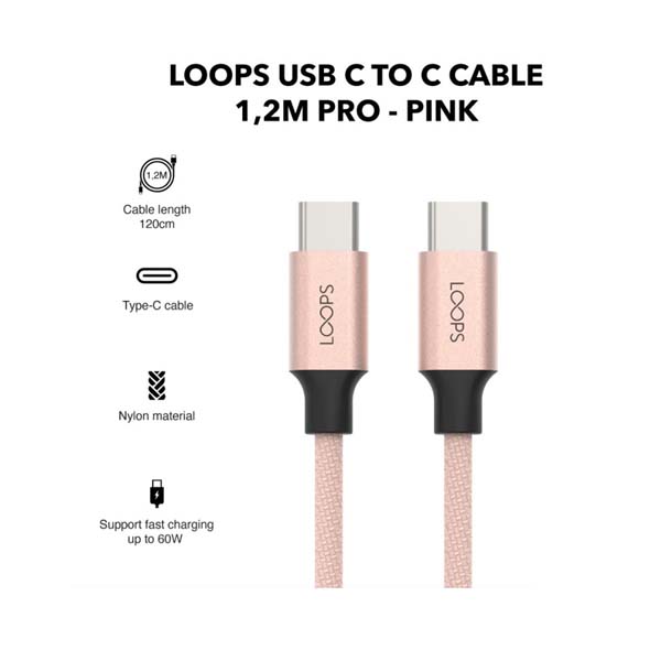 LOOPS KABEL USB C TO C 1,2M PRO PINK | MDP - IT and Electronic Superstore