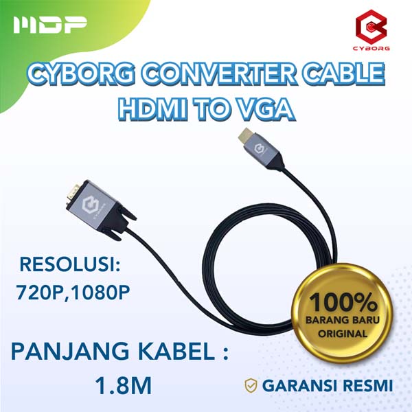 KABEL HDMI TO VGA (HDTV TO VGA) 1,8M NON AUDIO CYBORG | MDP - IT and ...