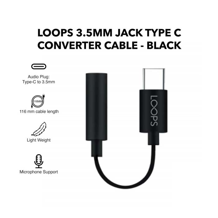 LOOPS 3,5MM JACK TYPE C CONVERTER A KABEL BLACK | MDP - IT and ...