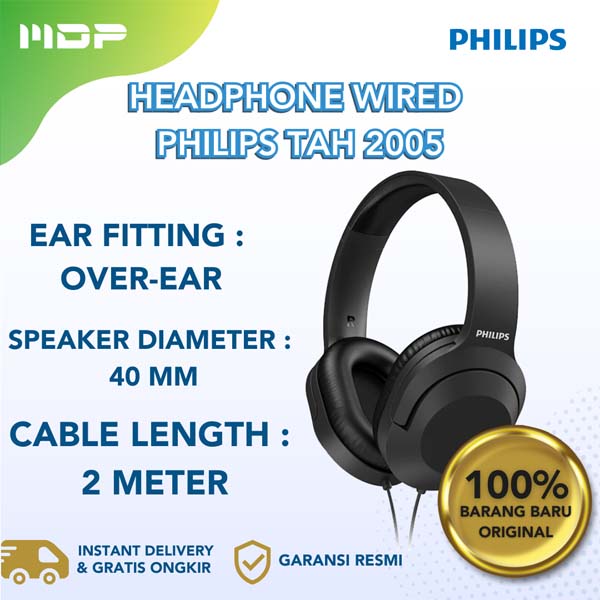 HEADPHONE WIRED PHILIPS TAH 2005 BLACK | MDP - IT and Electronic Superstore