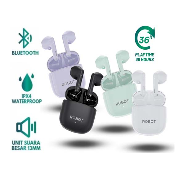 HEADSET BLUETOOTH ROBOT AIRBUDS T60 BLACK/LIGHT BLUE/LIGHT PURPLE | MDP ...