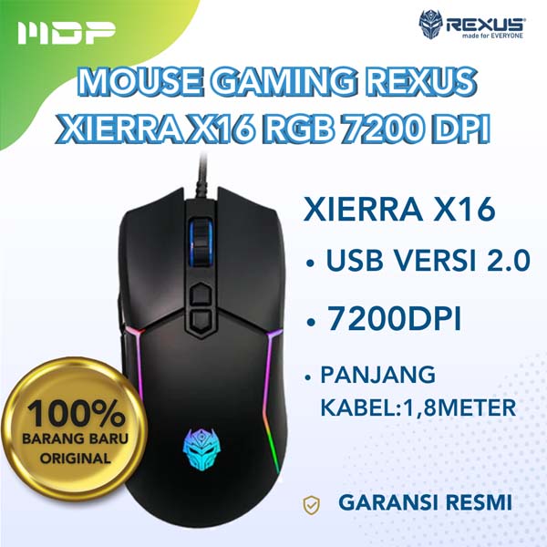 MOUSE GAMING REXUS XIERRA X16 RGB 7200 DPI (BLACK) | MDP - IT and ...